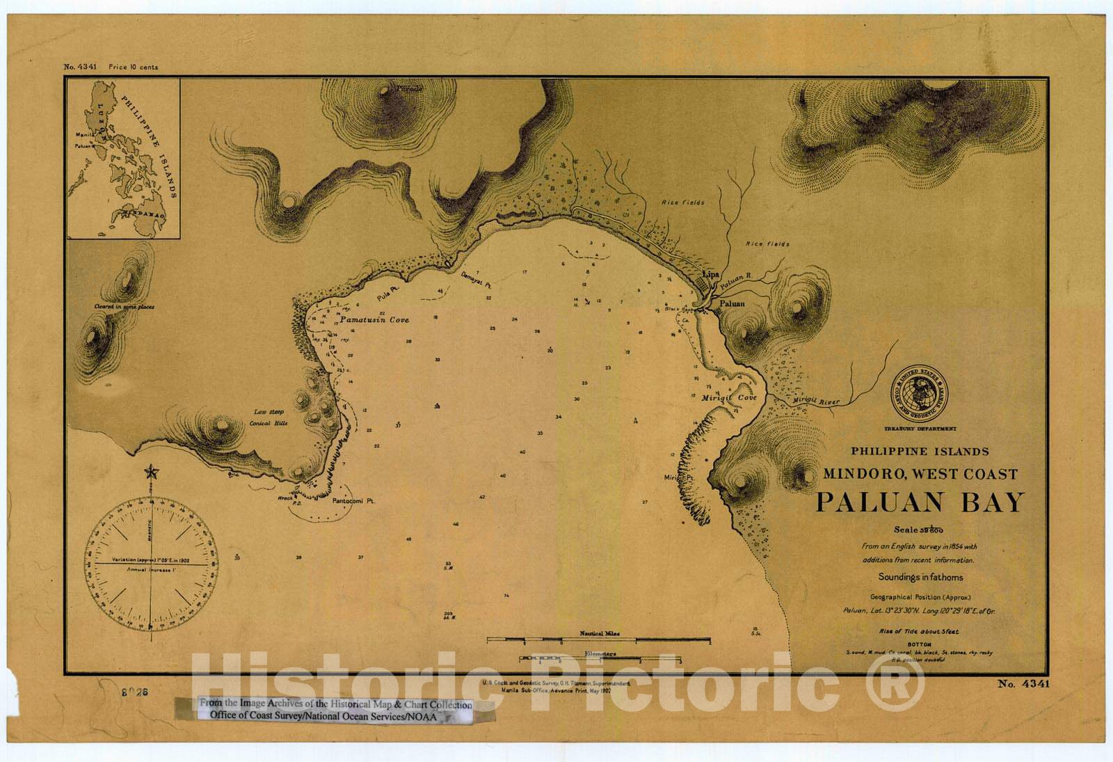 Historic Nautical Map - Paluan Bay, 1902 NOAA Chart - PHVintage Wall A ...