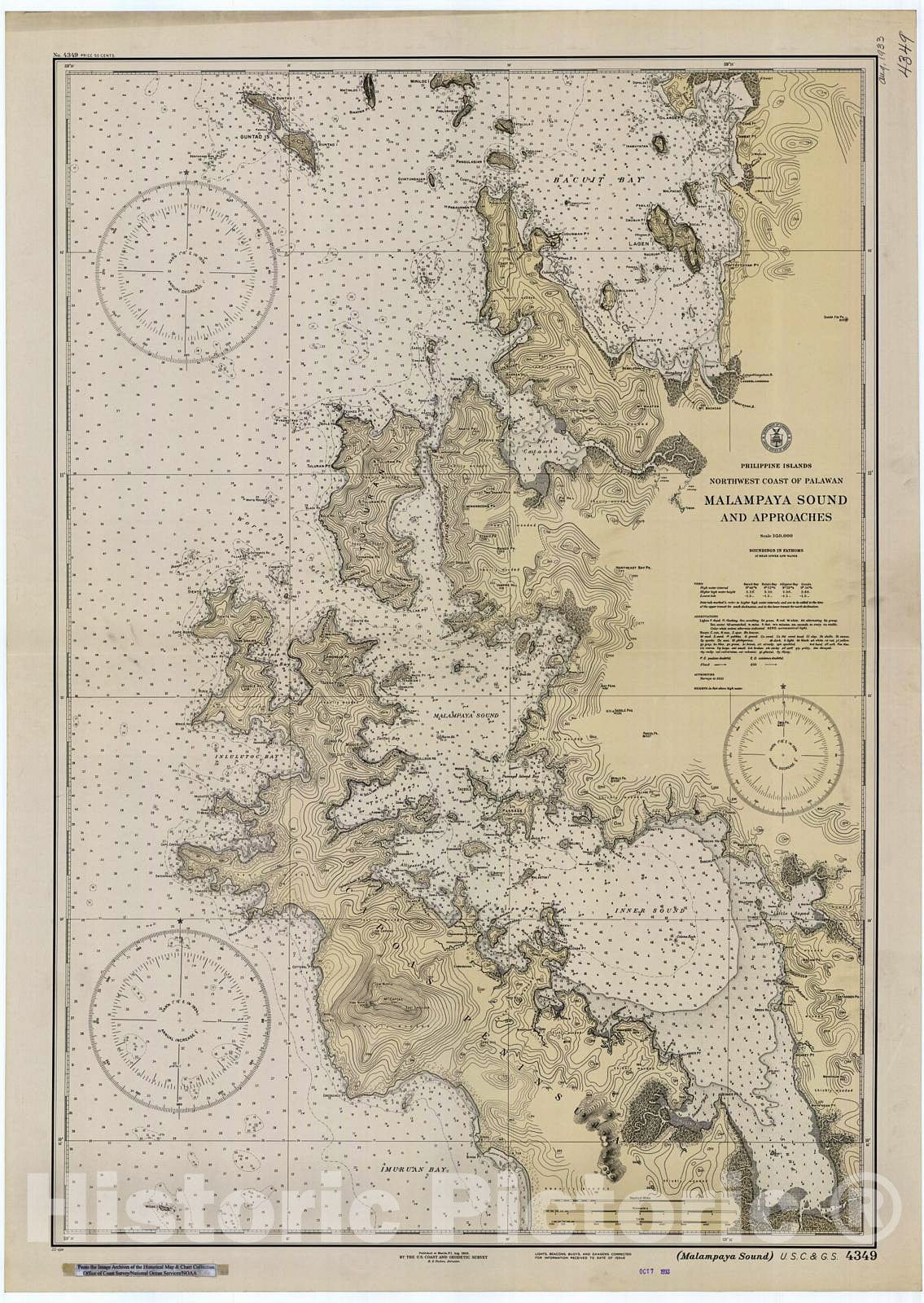 Historic Nautical Map - Malampaya Sound, 1933 NOAA Chart - PHVintage W ...