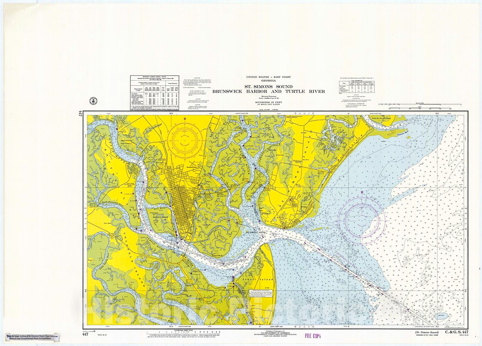 Historic Nautical Map - St. Simon Sound, 1968 NOAA Chart - Georgia (GA ...