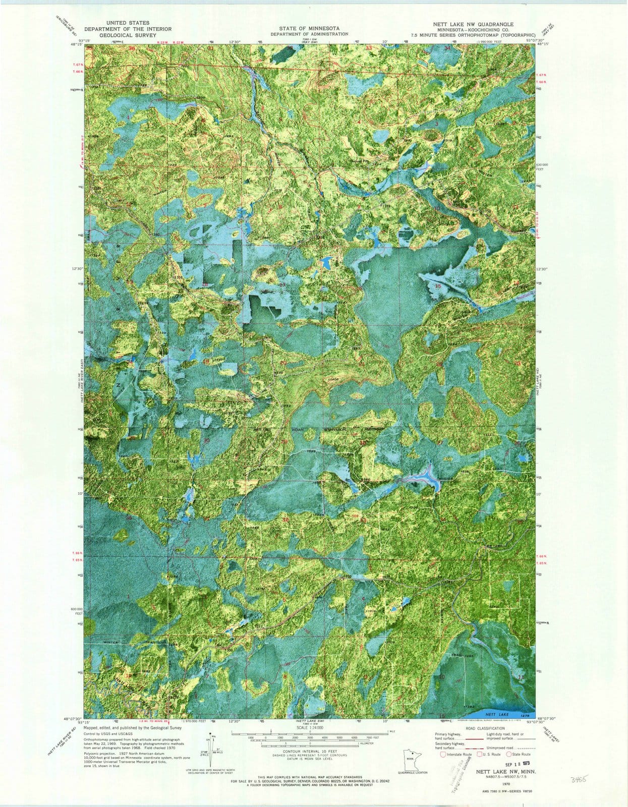1970 Nett Lake, MN - Minnesota - USGS Topographic Map - Historic Pictoric