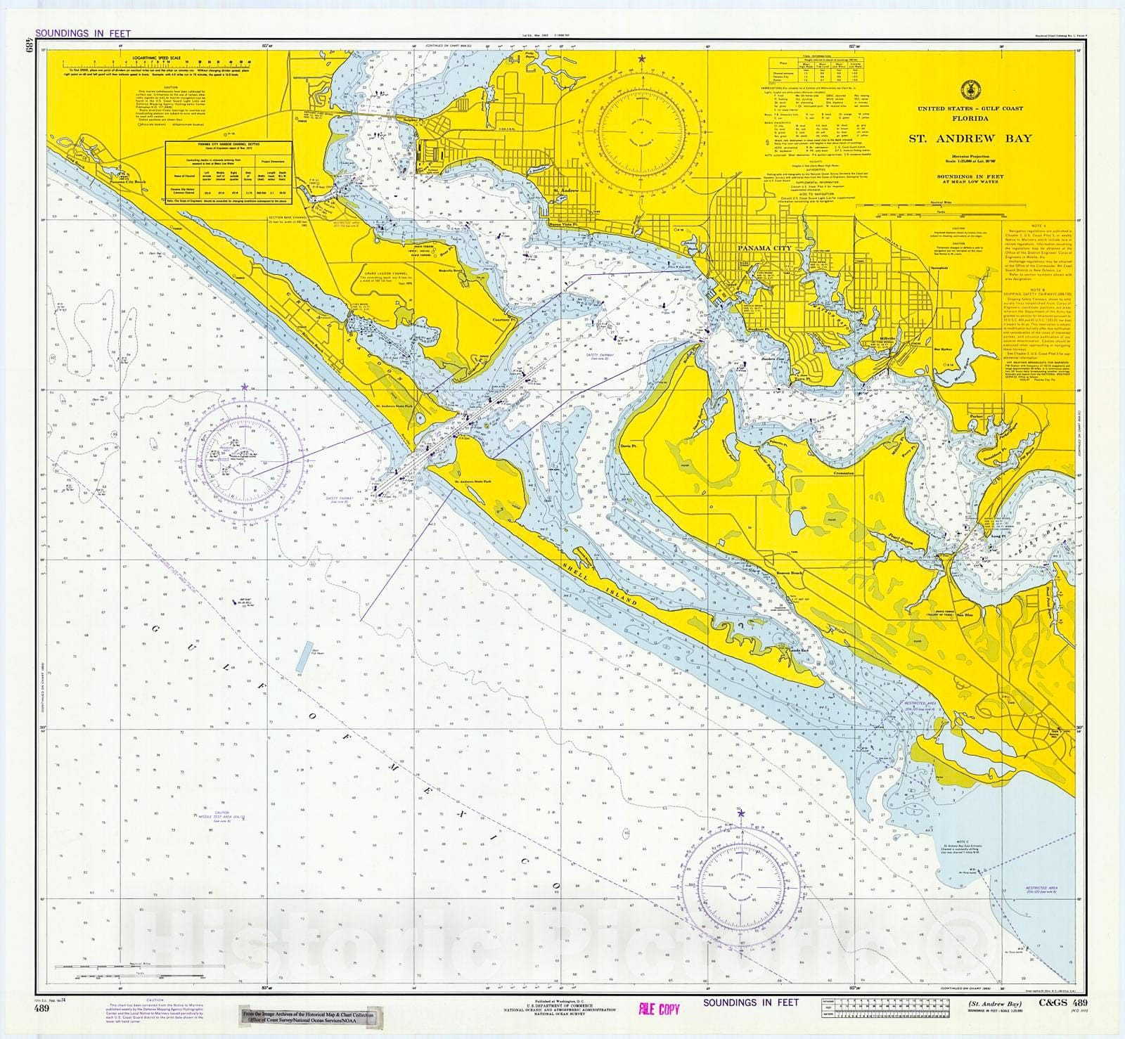 Historic Nautical Map - St. Andrew Bay, 1974 NOAA Chart - Florida (FL ...