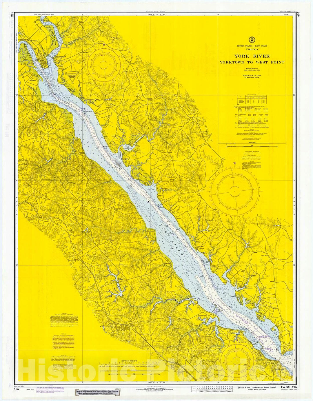 Historic Nautical Map - York River,Yorktowm To West Point, 1971 NOAA C ...