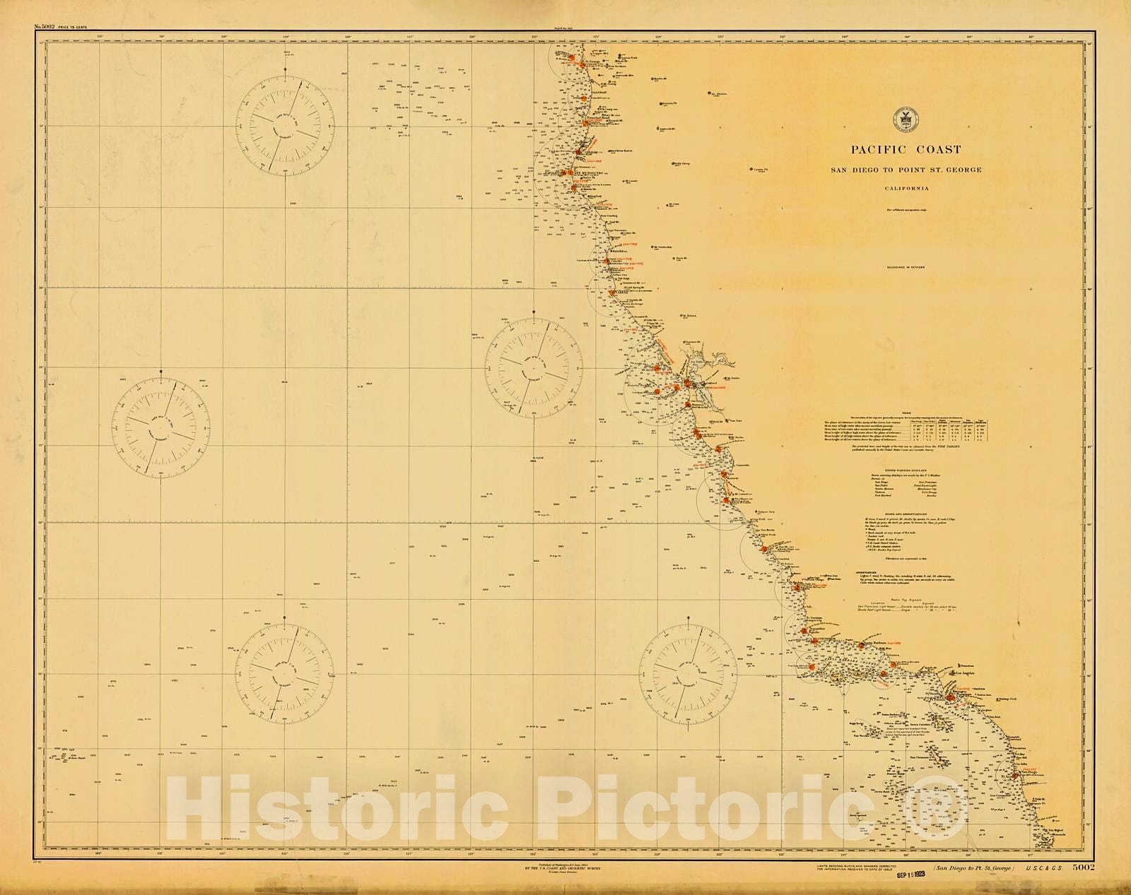 Historic Nautical Map - Pacific Coast, 1923 NOAA Chart - California (C ...
