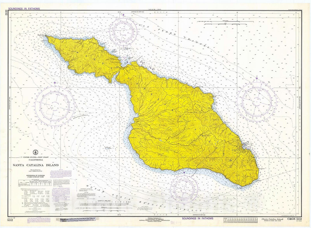 Historic Nautical Map - Santa Catalina Island, 1972 NOAA Chart - Calif ...