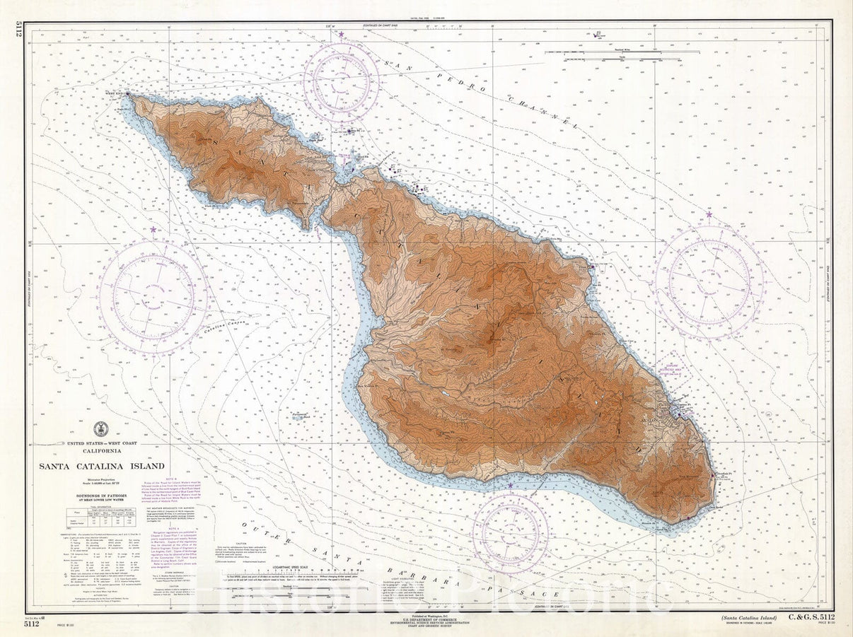 Historic Nautical Map - Santa Catalina Island, 1968 NOAA Chart - Calif ...