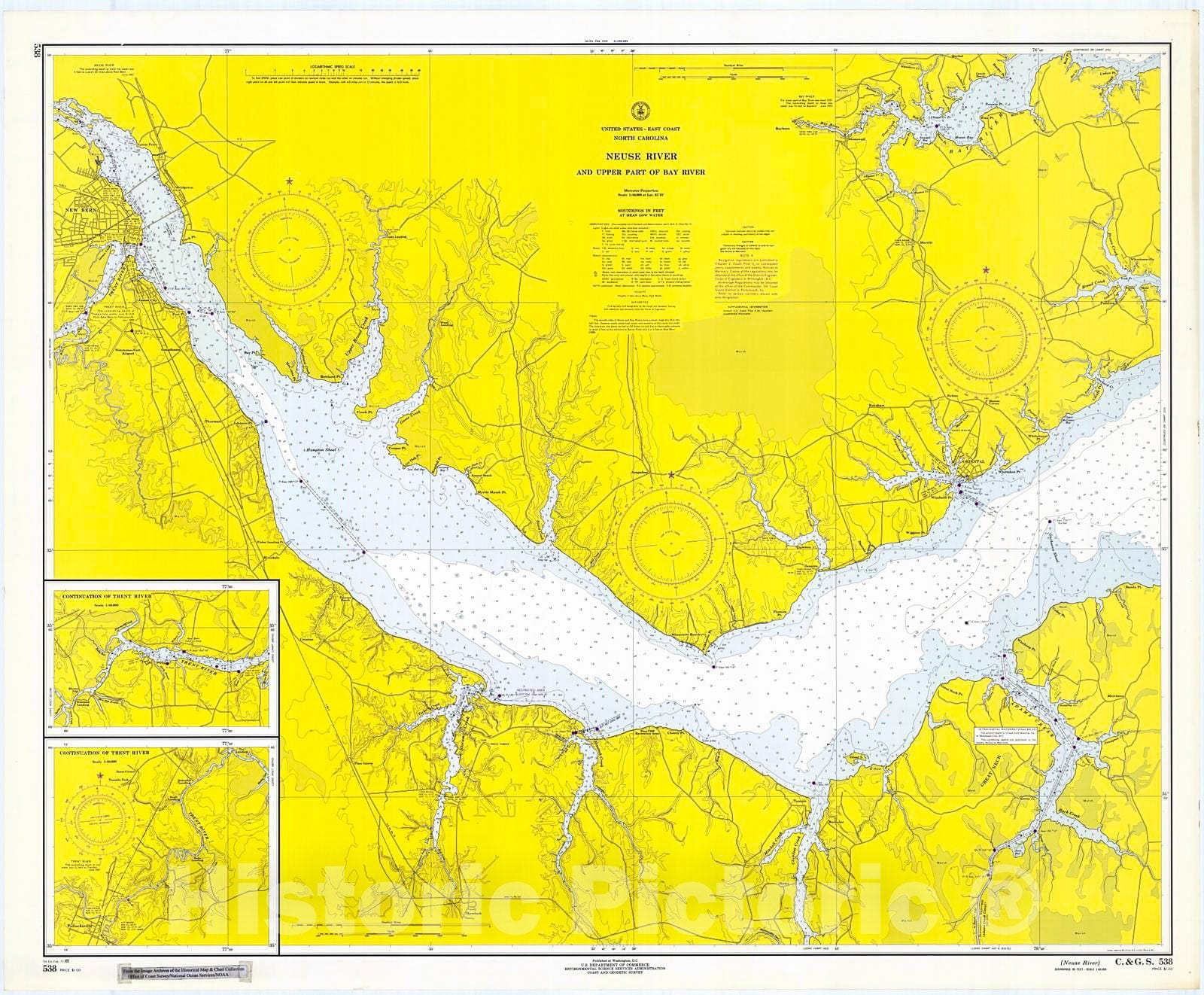 Historic Nautical Map - Neuse River, 1969 NOAA Chart - North Carolina ...
