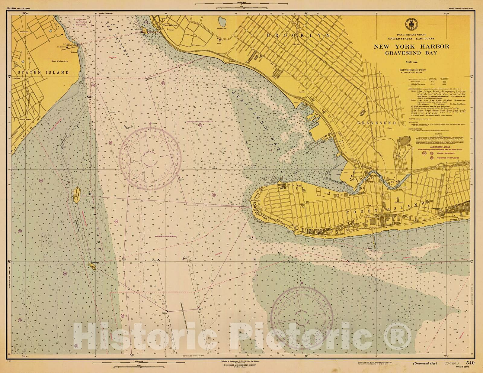 Historic Nautical Map - New York Harbor Gravesend Bay, 1946 NOAA Chart ...