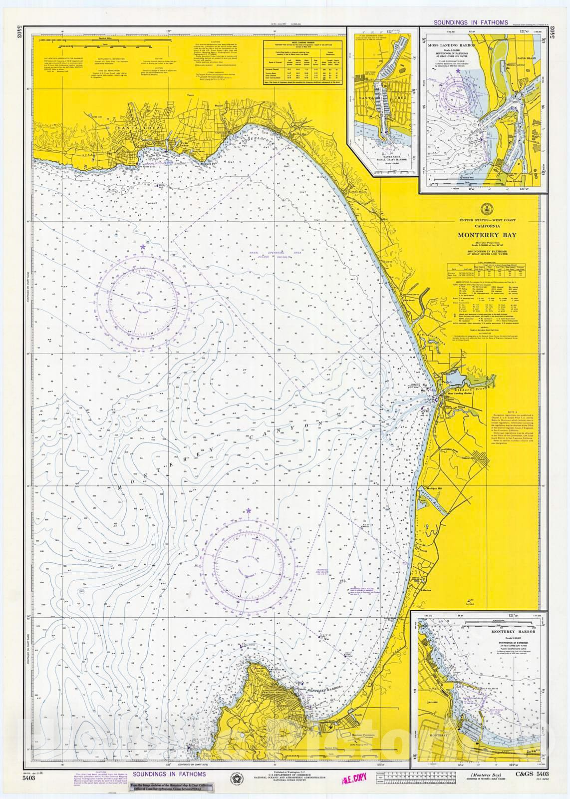 Historic Nautical Map - Monterey Bay, 1974 NOAA Chart - California (CA ...