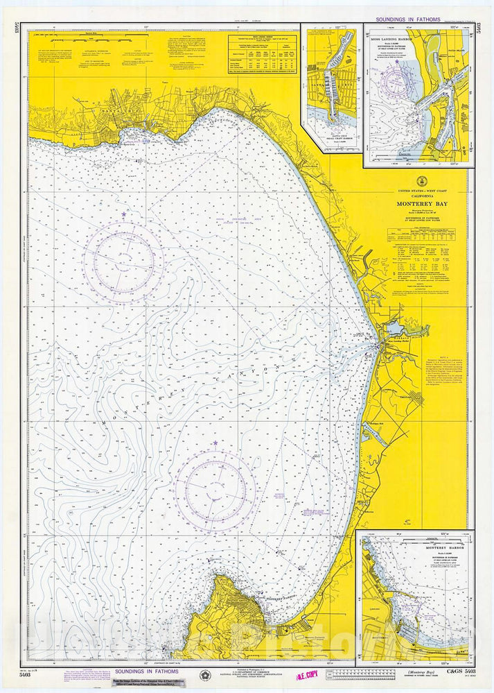 Historic Nautical Map - Monterey Bay, 1974 NOAA Chart - California (CA ...