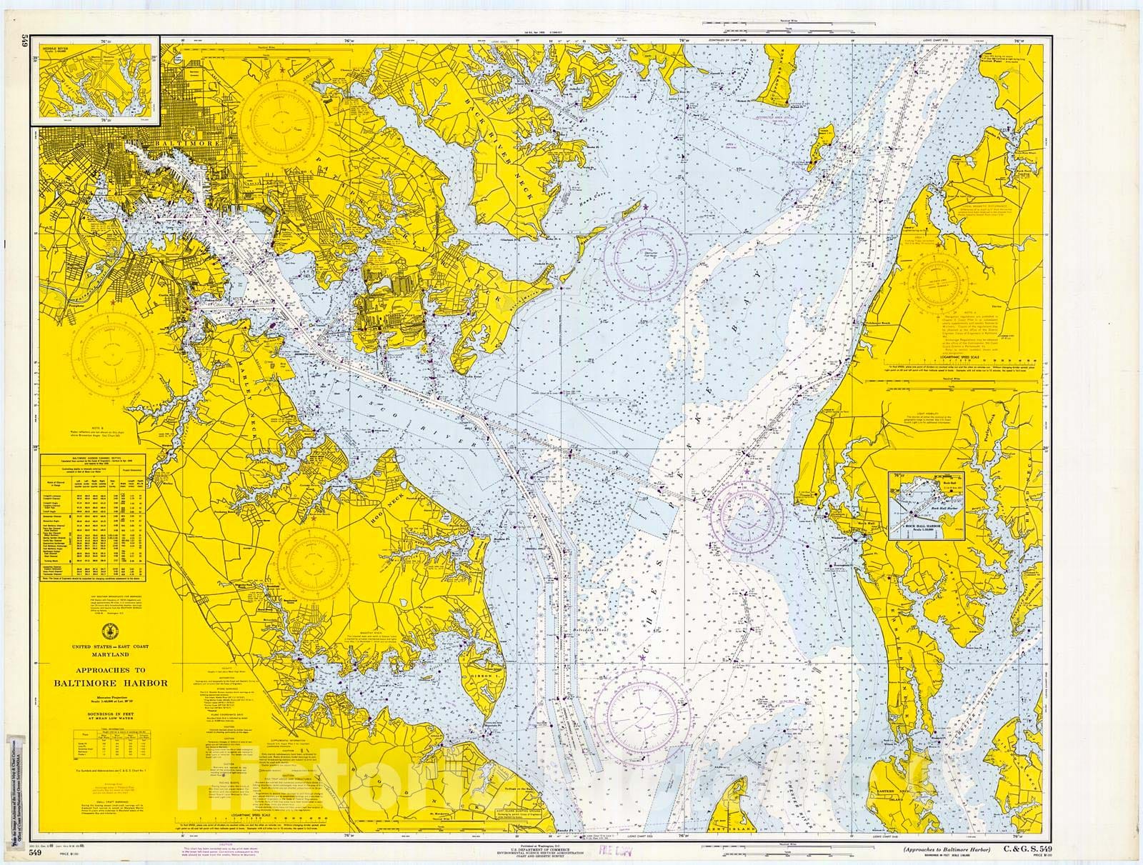 Historic Nautical Map - Approaches To Baltimore Harbor, 1969 NOAA Char ...