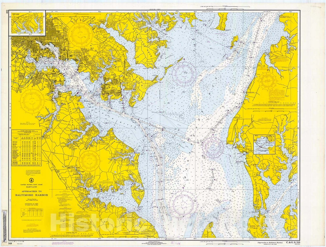 Historic Nautical Map - Approaches To Baltimore Harbor, 1969 NOAA Char ...