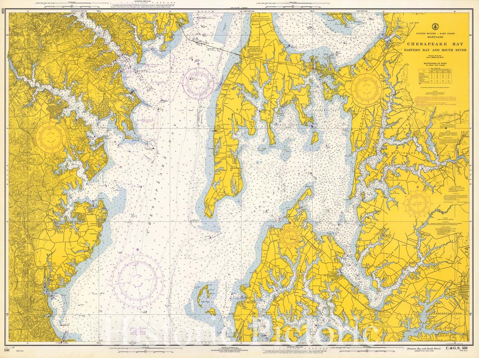 Historic Nautical Map - Eastern Bay And South River, 1967 NOAA Chart ...