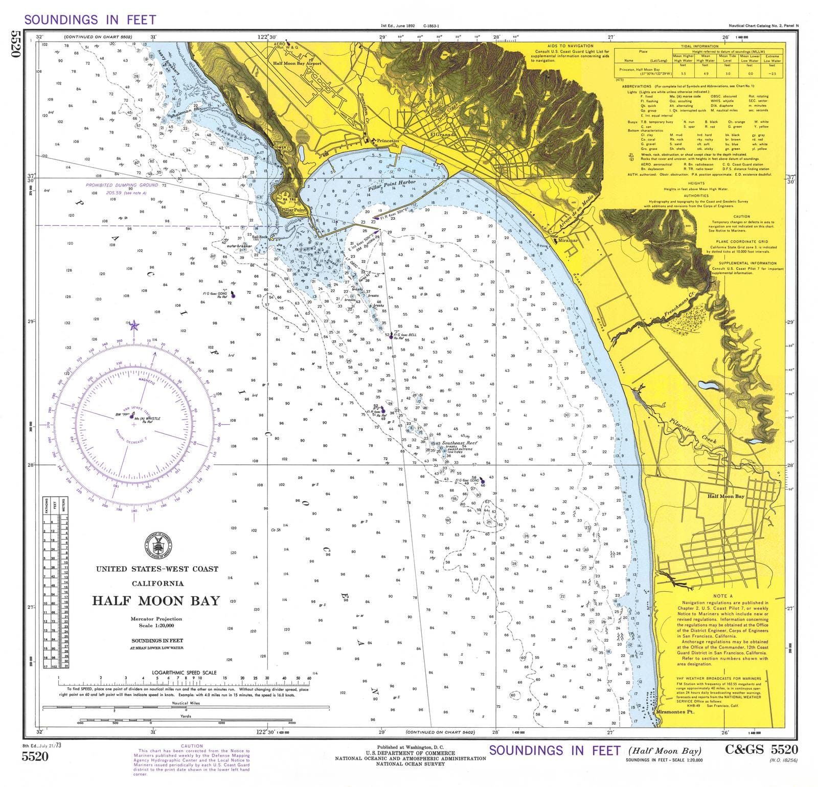 Historic Nautical Map - Half Moon Bay, 1973 NOAA Chart - California (C ...