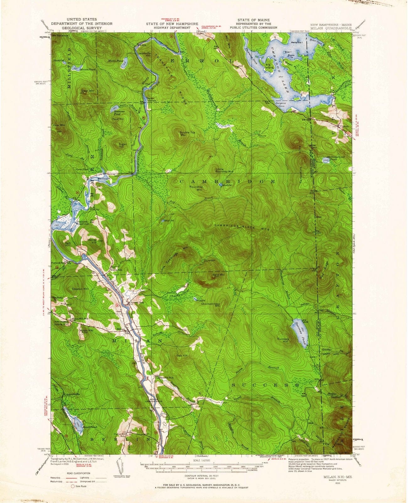 1930 Milan, NH - New Hampshire - USGS Topographic Map – Historic Pictoric