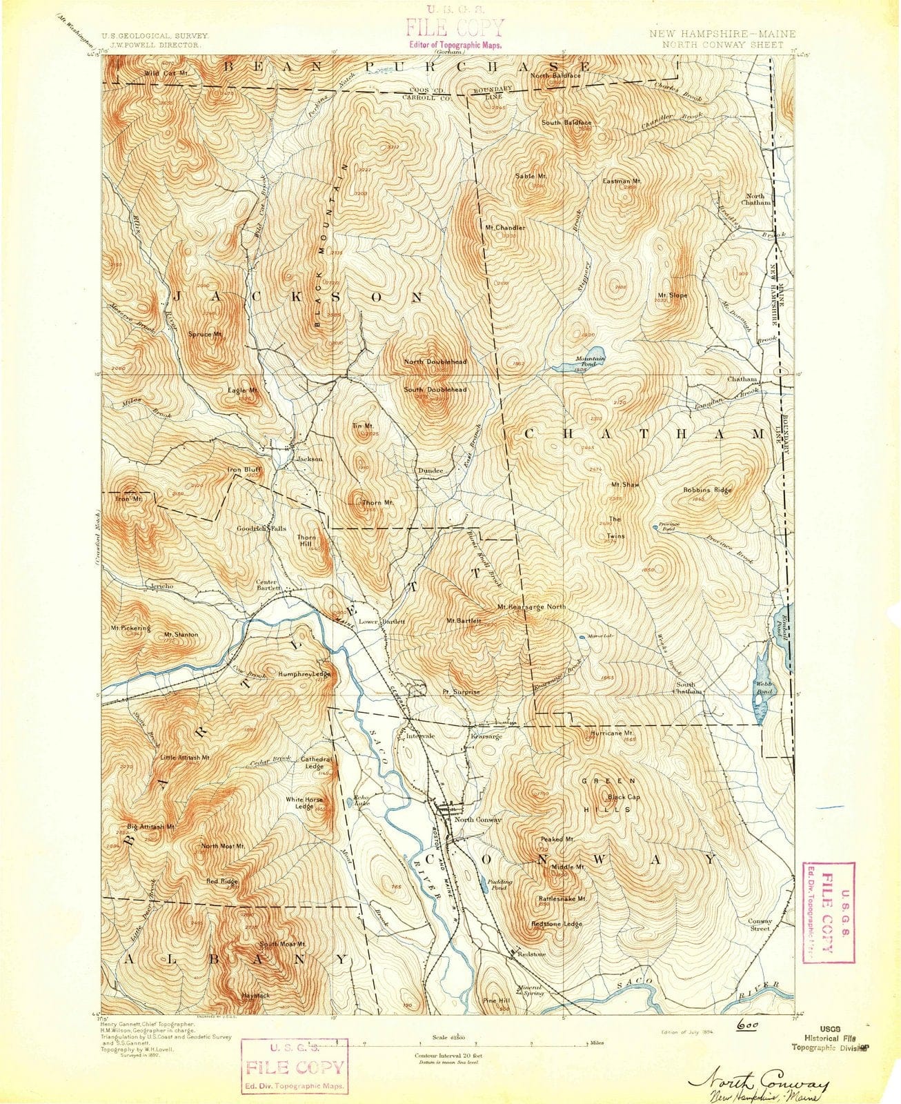 1894 North Conway, NH - New Hampshire - USGS Topographic Map - Historic ...