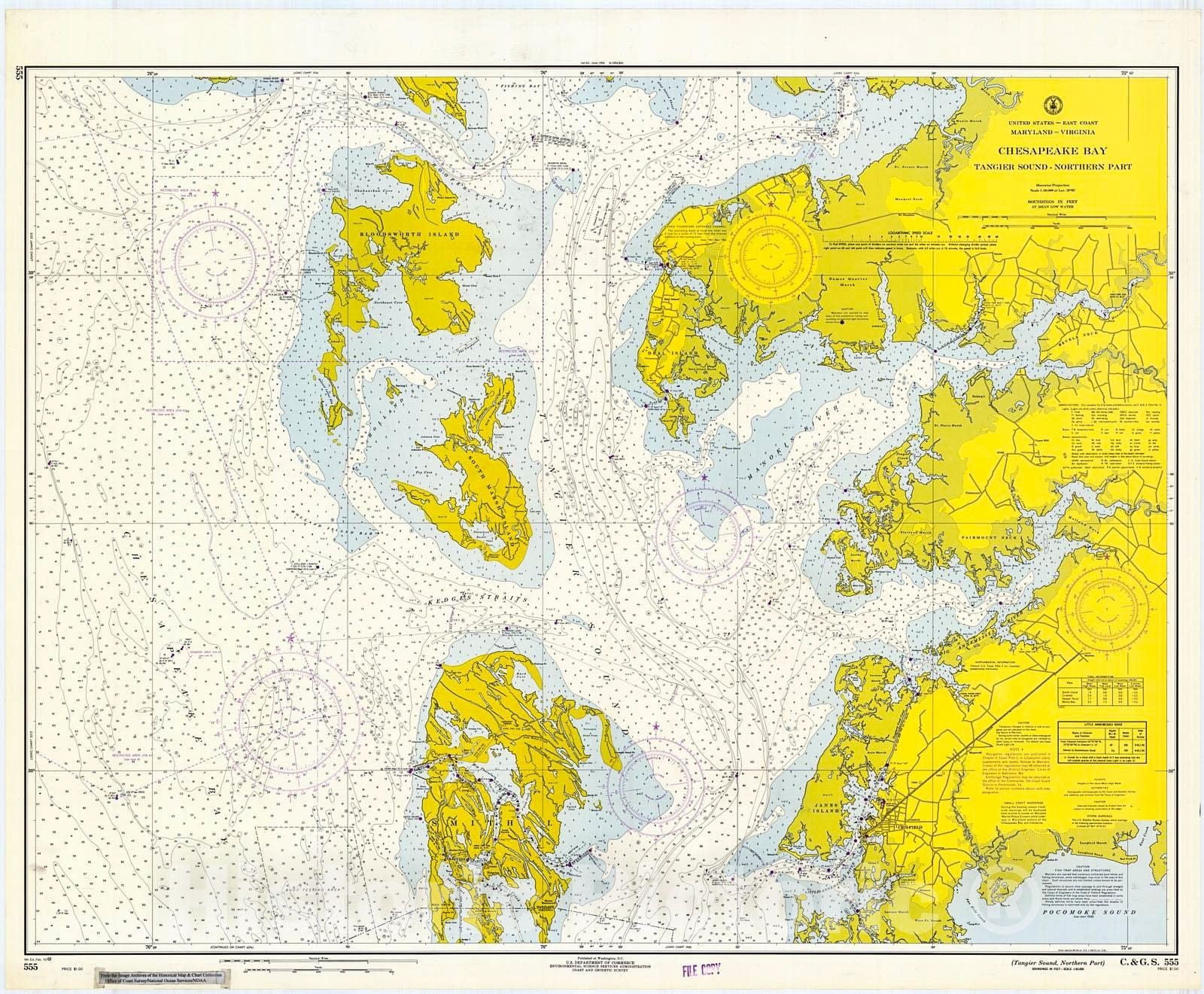 Historic Nautical Map - Tangier Sound, Northern Part, 1969 NOAA Chart ...