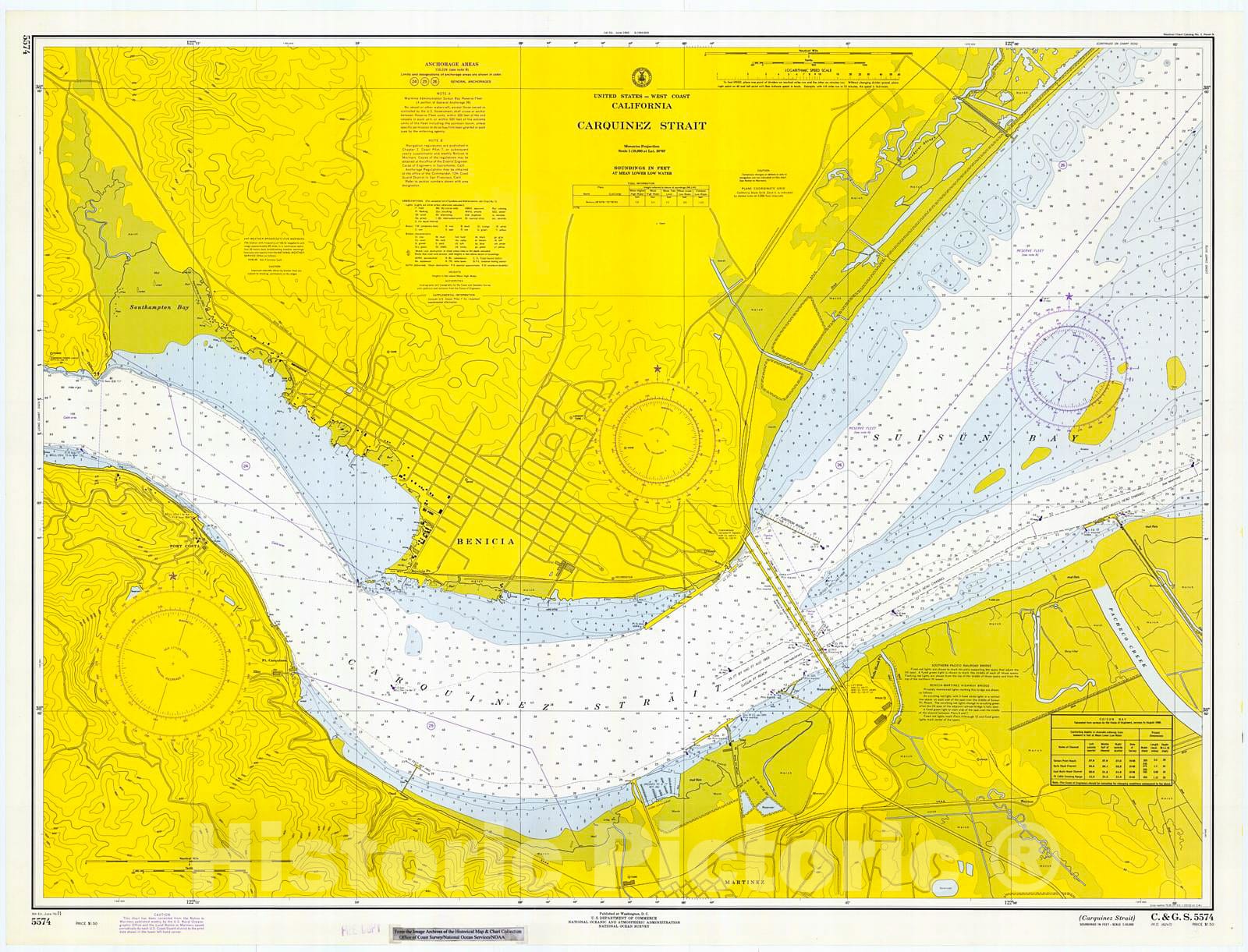 Historic Nautical Map - Carquinez Strait, 1971 NOAA Chart - California ...