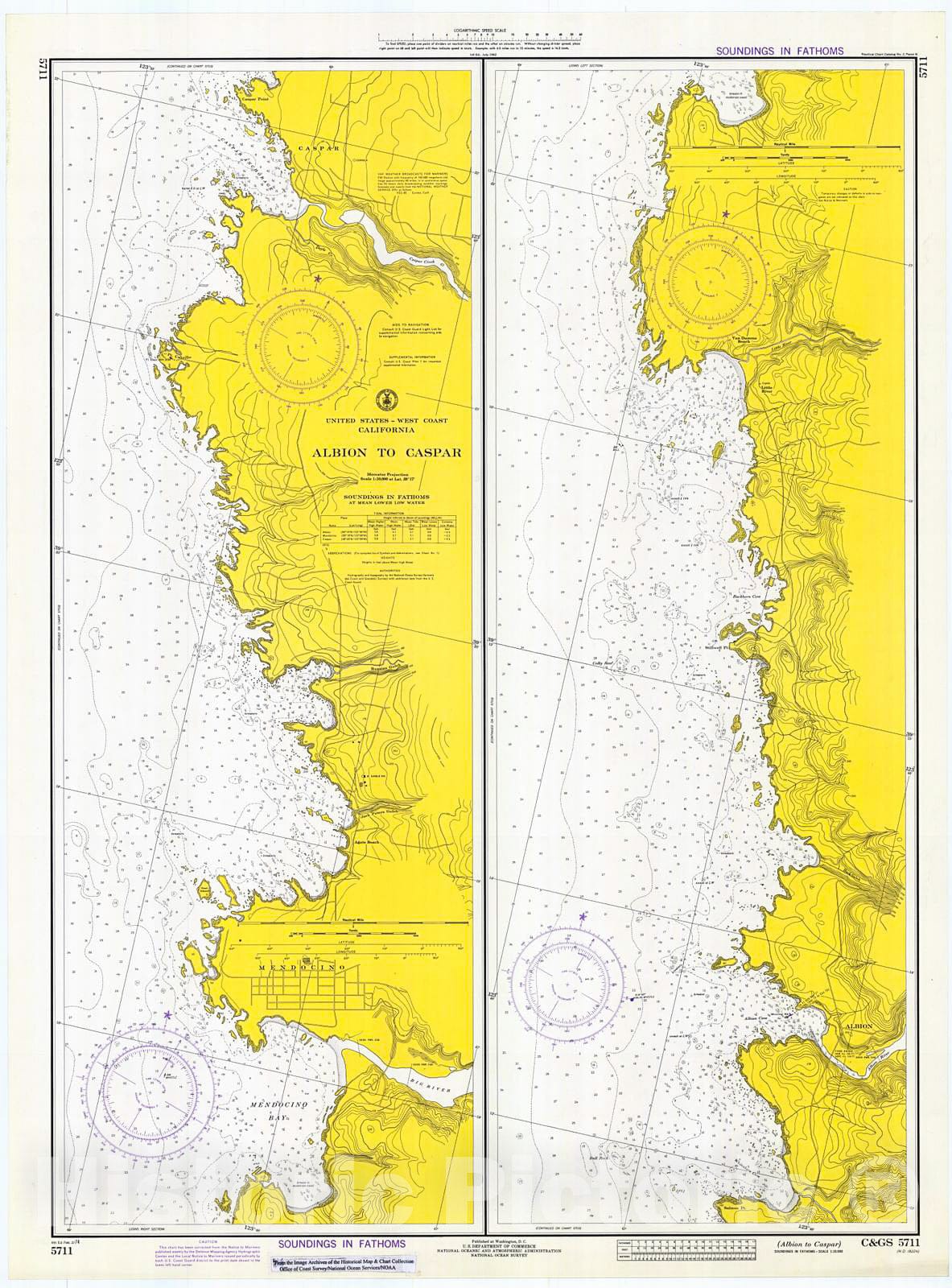 Historic Nautical Map - Albion To Caspar, 1974 NOAA Chart - California ...