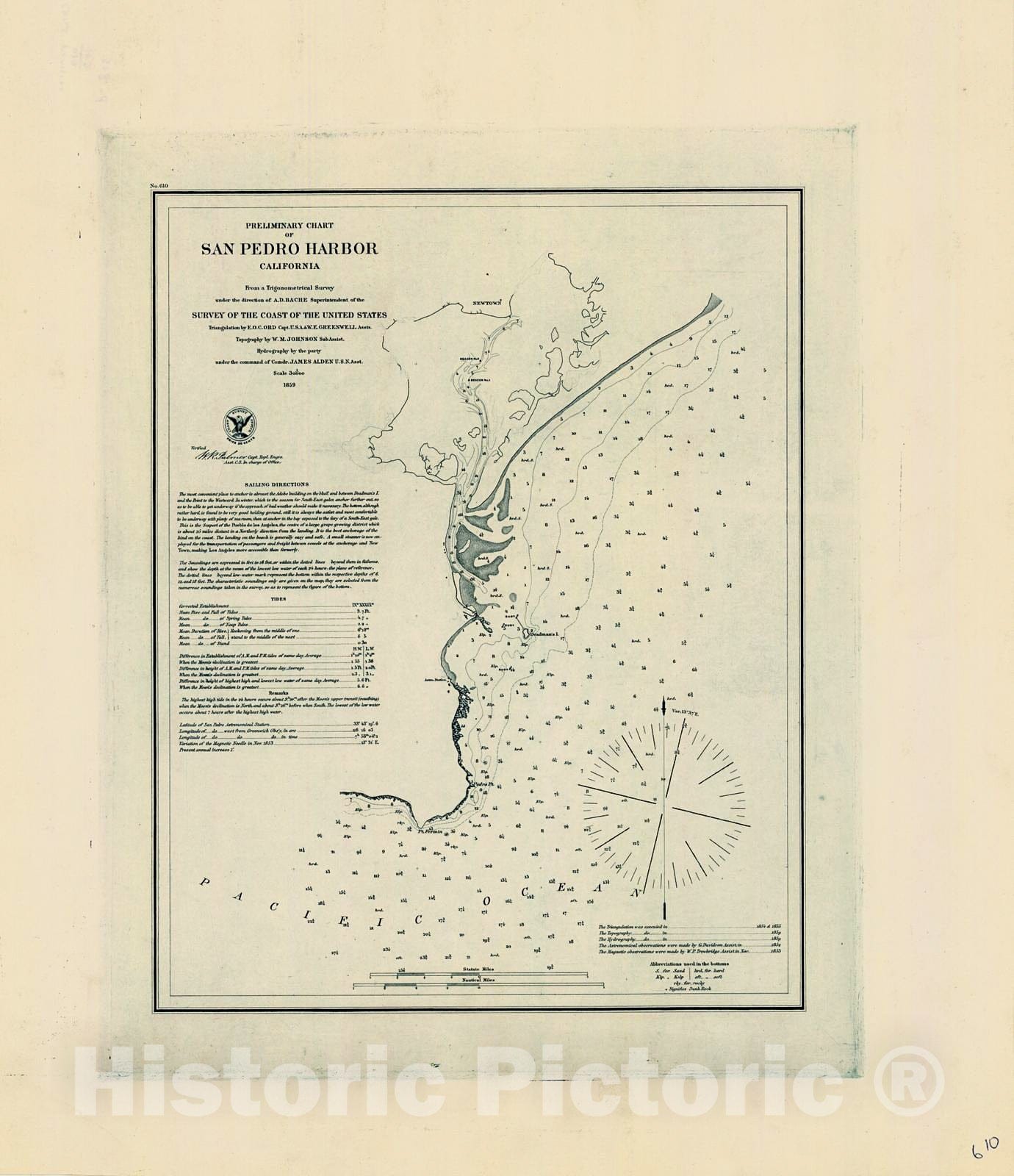 Historic Nautical Map - San Pedro Harbor, 1859 NOAA Chart - California ...