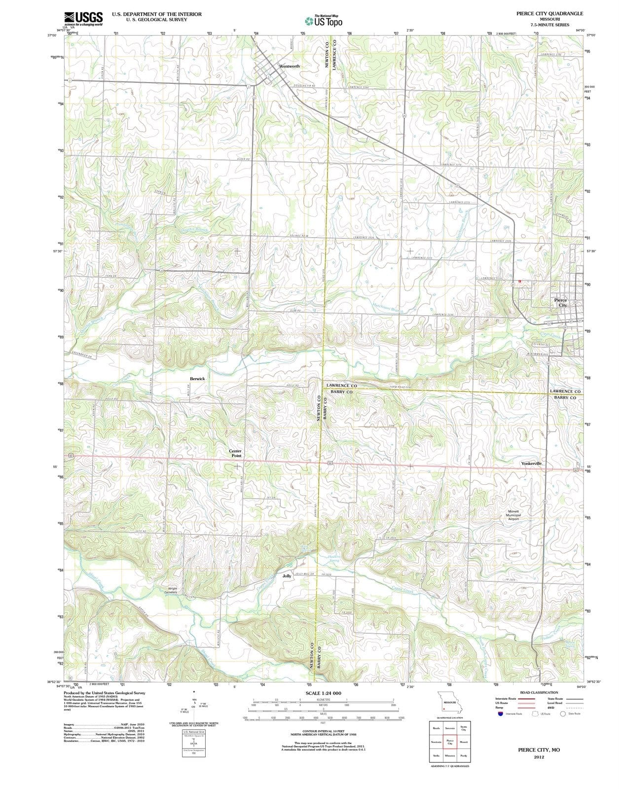 2012 Pierce City, MO - Missouri - USGS Topographic Map – Historic Pictoric