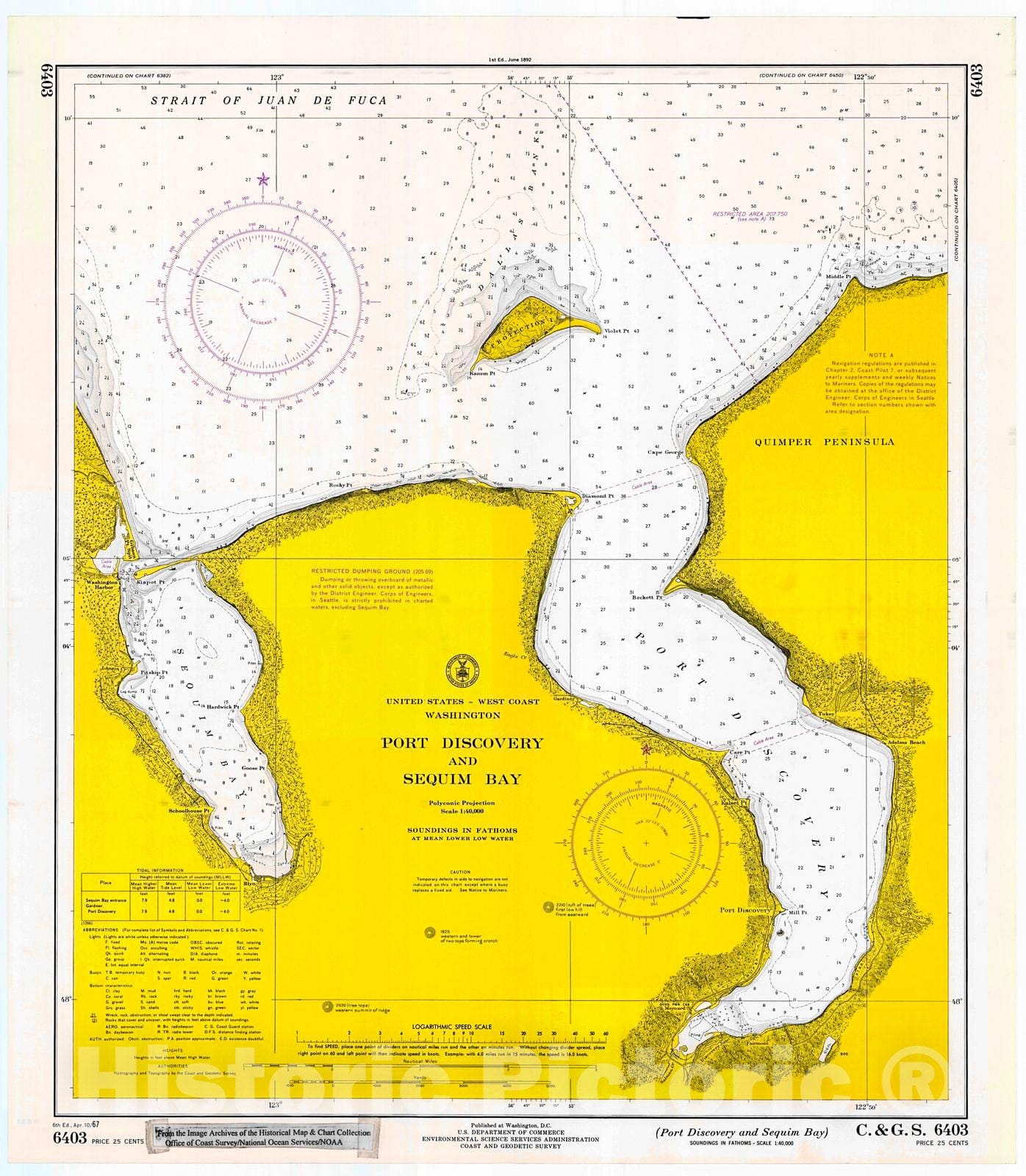 Historic Nautical Map - Port Discovery & Sequim Bay, 1967 NOAA Chart ...