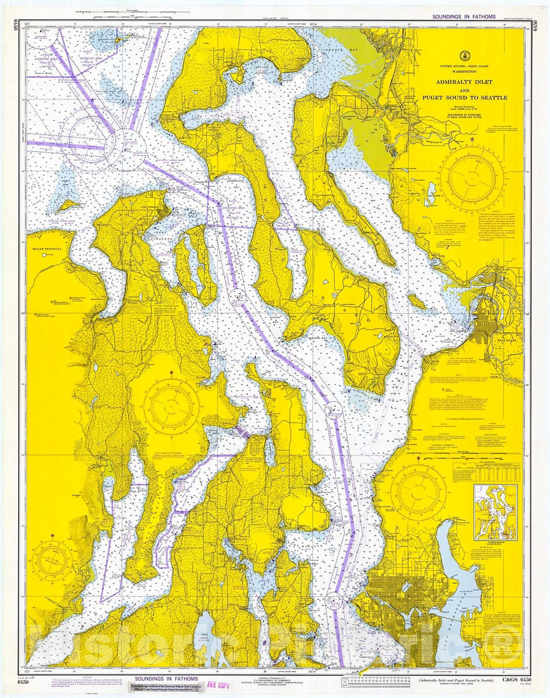 Historic Nautical Map - Admiralty Inlet & Puget Sound To Seattle, 1974 ...