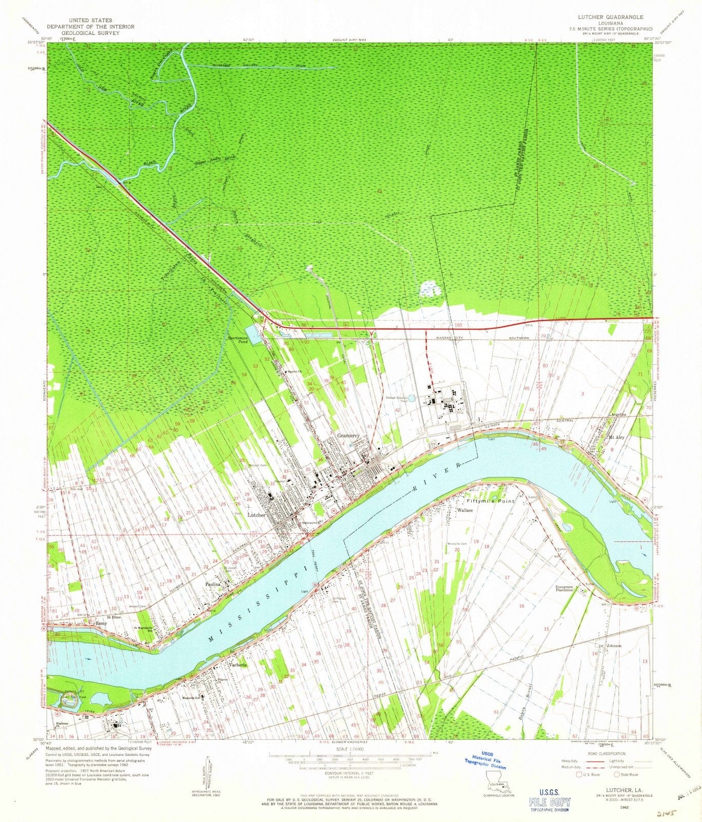 1962 Lutcher, LA - Louisiana - USGS Topographic Map – Historic Pictoric