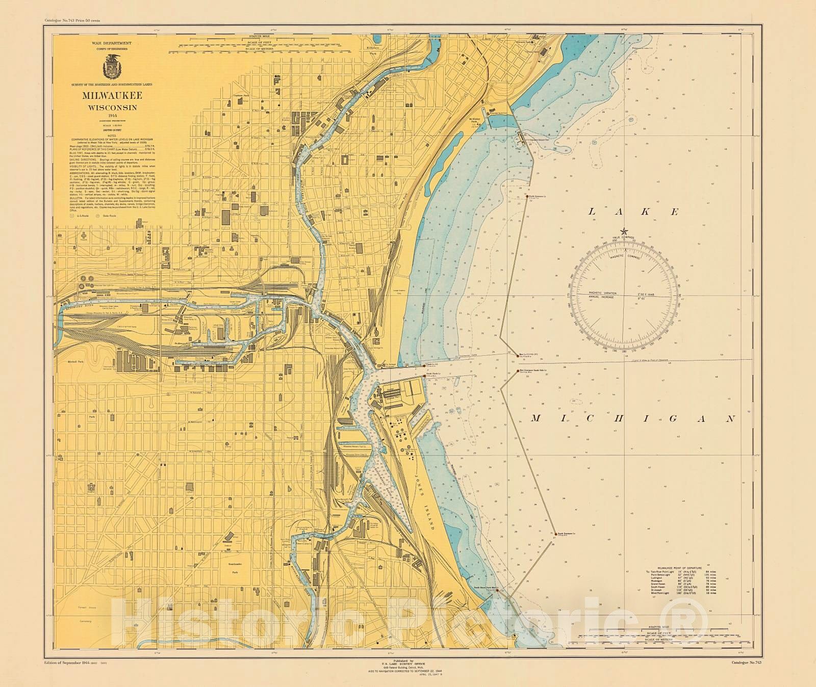 Historic Nautical Map - Milwaukee, Wisconsin, 1944 NOAA Chart - Wiscon ...