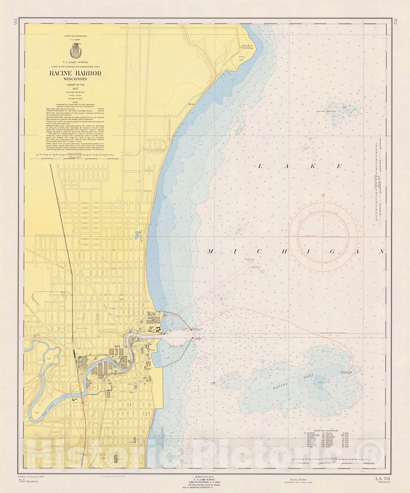 Historic Nautical Map - Racine Harbor, 1957 NOAA Chart - Wisconsin (WI ...