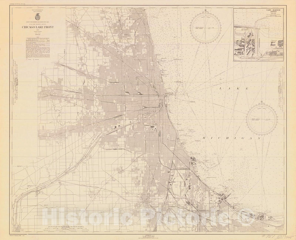 Historic Nautical Map - Chicago Lake Front, 1945 NOAA Chart - Illinois ...