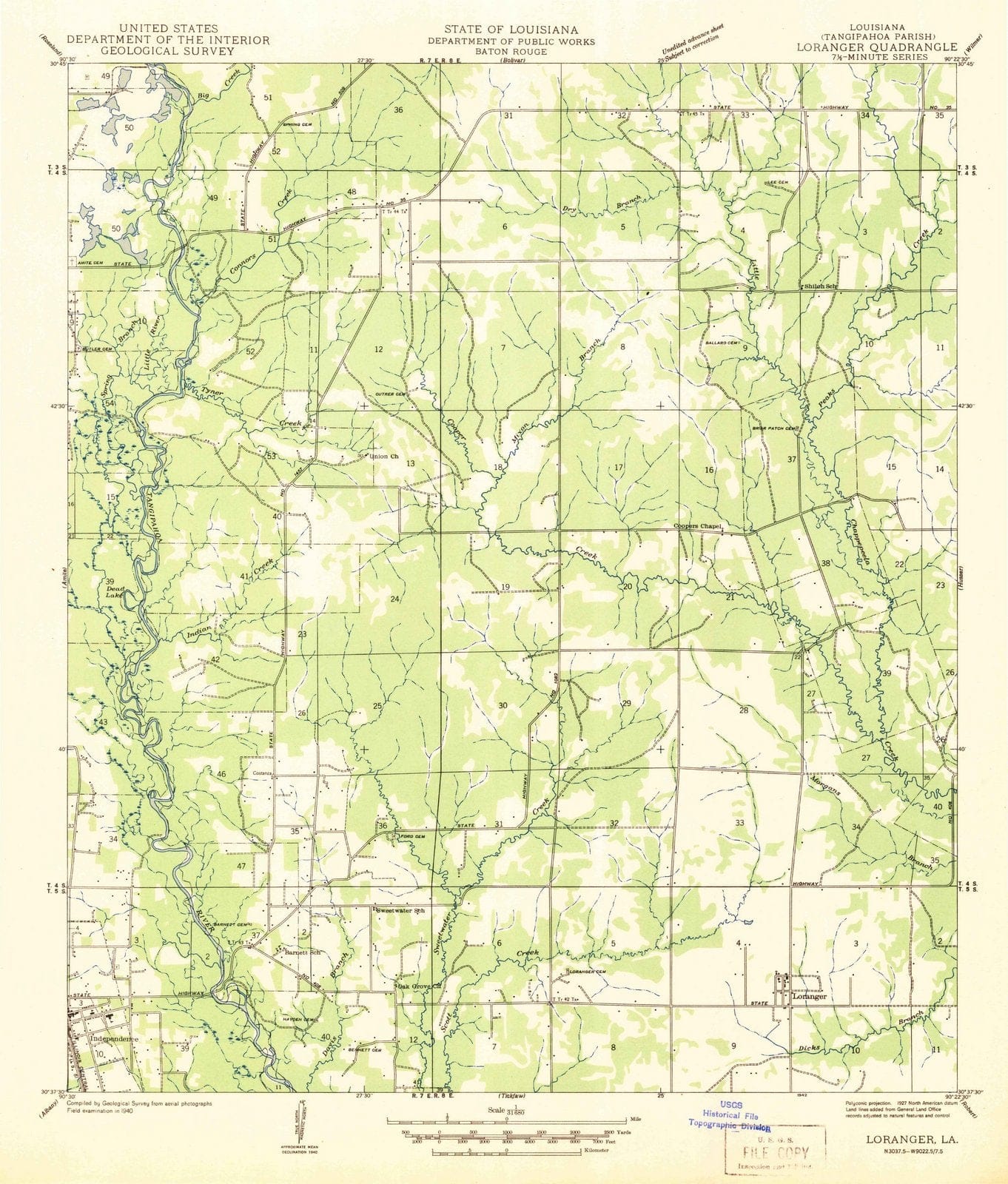 1942 Loranger, LA - Louisiana - USGS Topographic Map – Historic Pictoric