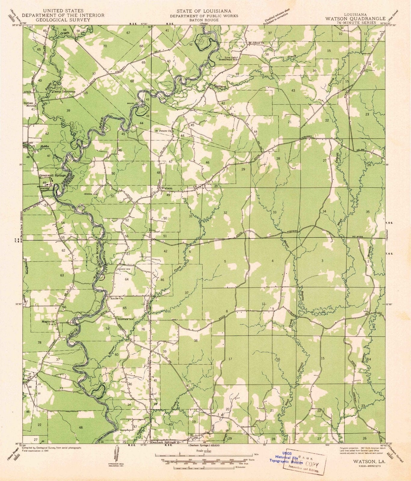 1942 Watson, LA - Louisiana - USGS Topographic Map – Historic Pictoric
