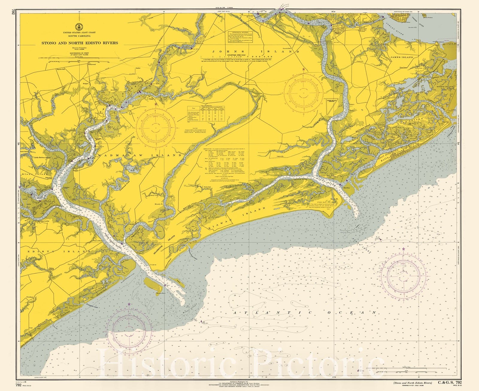 Historic Nautical Map - Stono And North Edisto Rivers, 1966 NOAA Chart ...