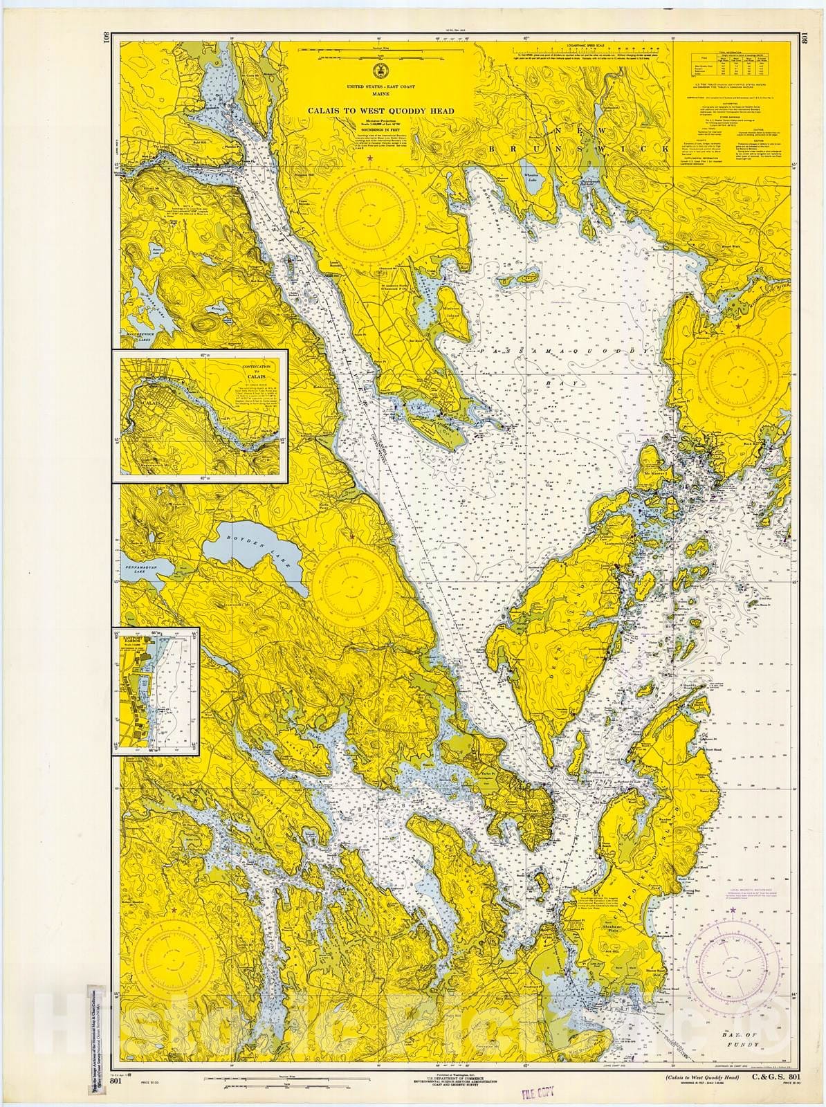 Historic Nautical Map - Calais To West Quoddy Head, 1969 NOAA Chart ...