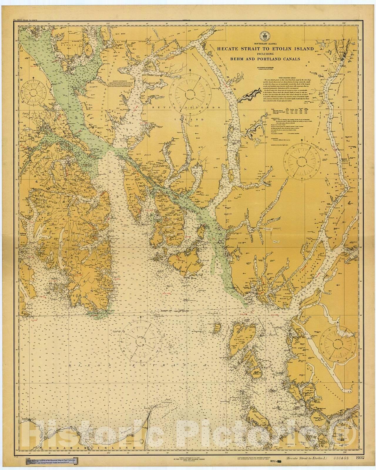 Historic Nautical Map - Hecate Strait To Etolin Island, Ak, 1925 NOAA ...