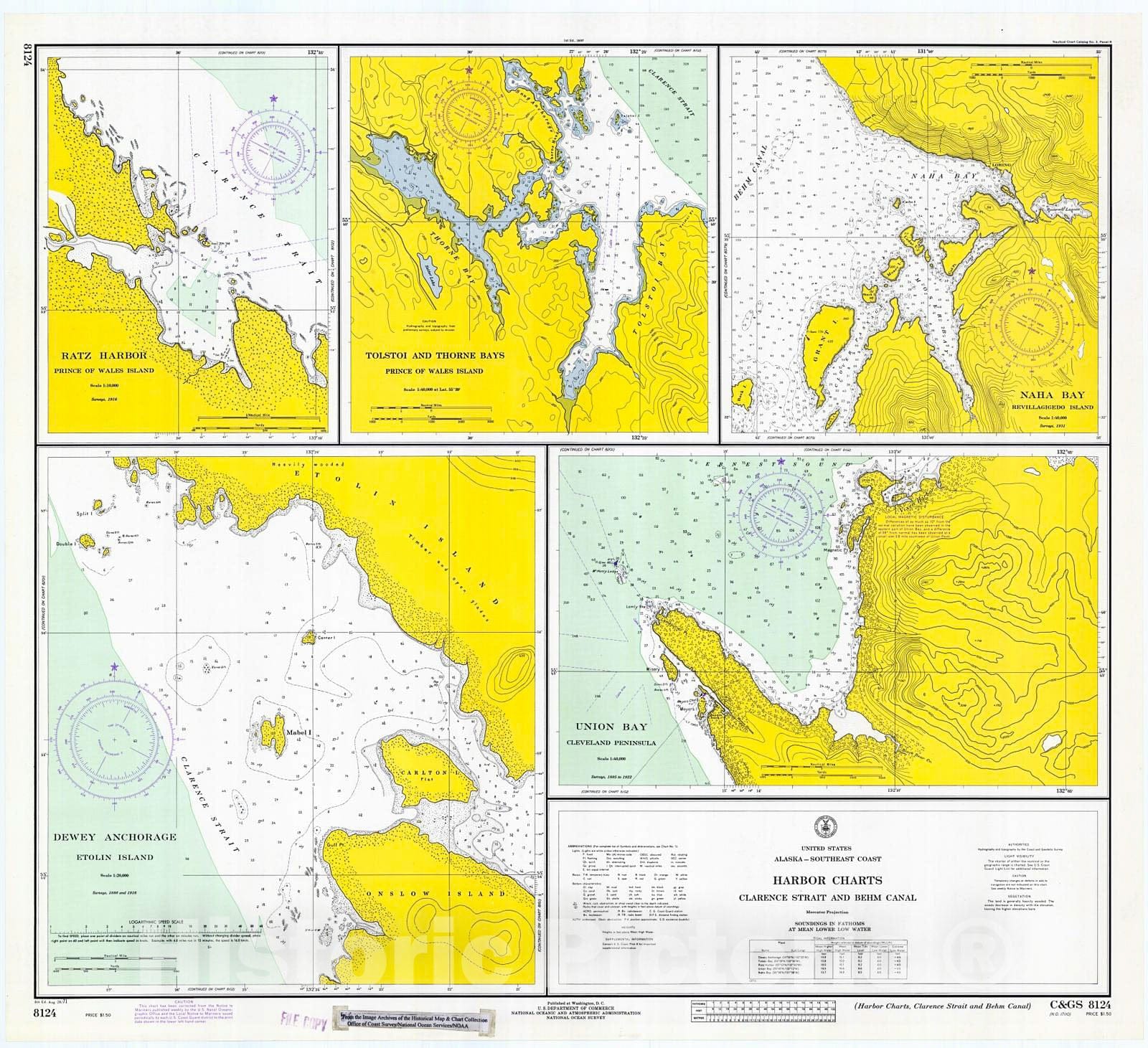 Historic Nautical Map - Harbor Charts,Clarence Strait & Behm Canal, 19 ...