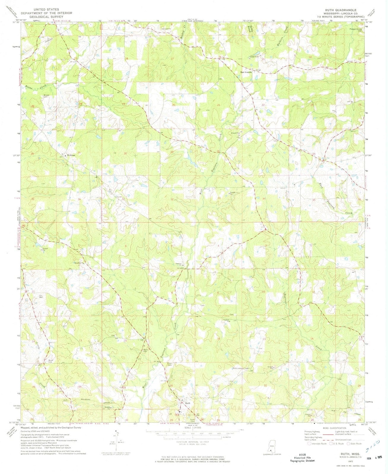 1972 Ruth, MS - Mississippi - USGS Topographic Map – Historic Pictoric