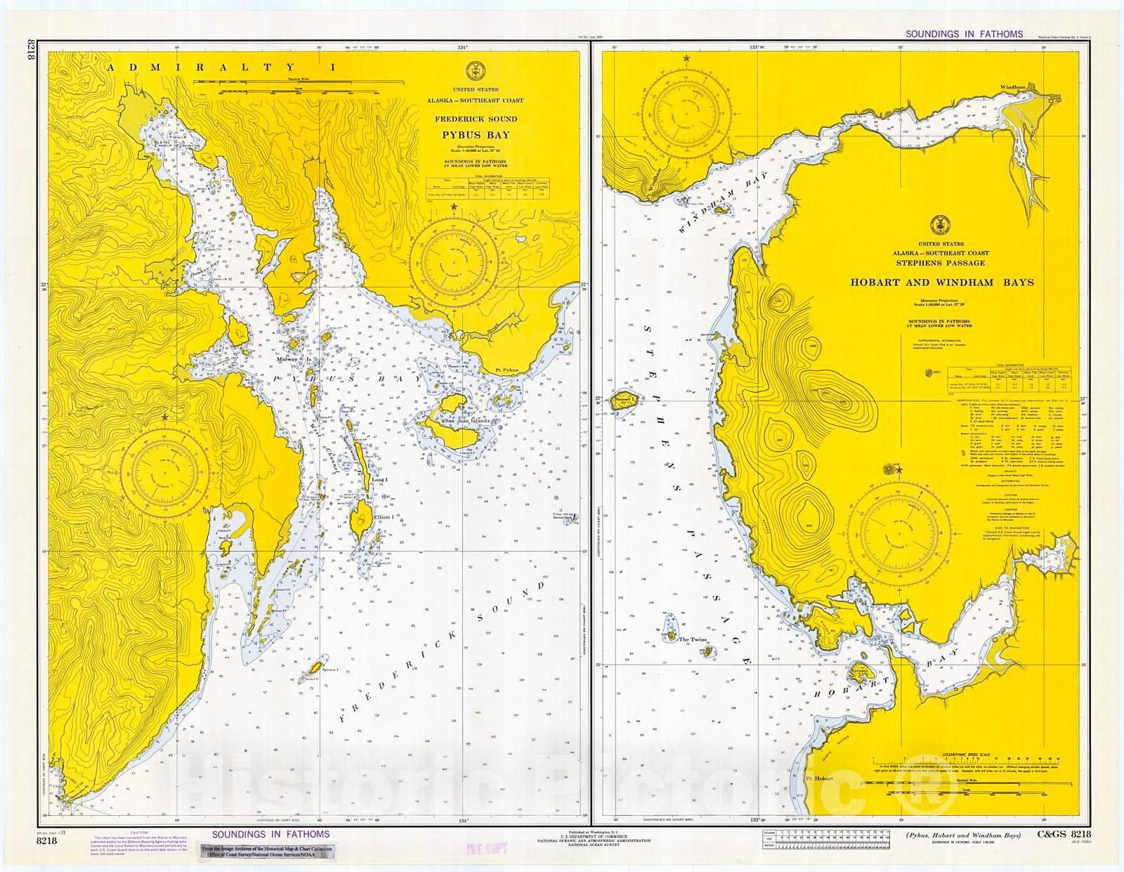 Historic Nautical Map - Pybus, Hobart And Windham, 1973 NOAA Chart - A ...