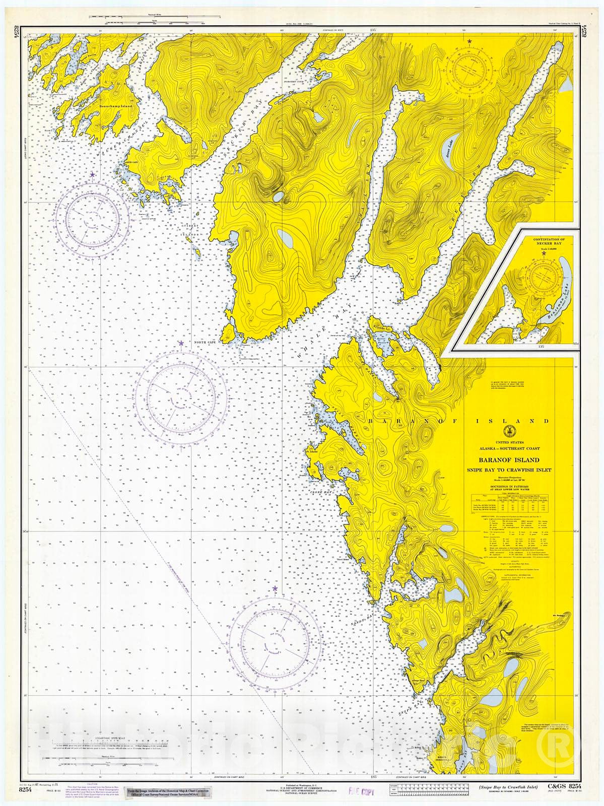 Historic Nautical Map - Snipe Bay To Crawfish Inlet, 1971 NOAA Chart ...