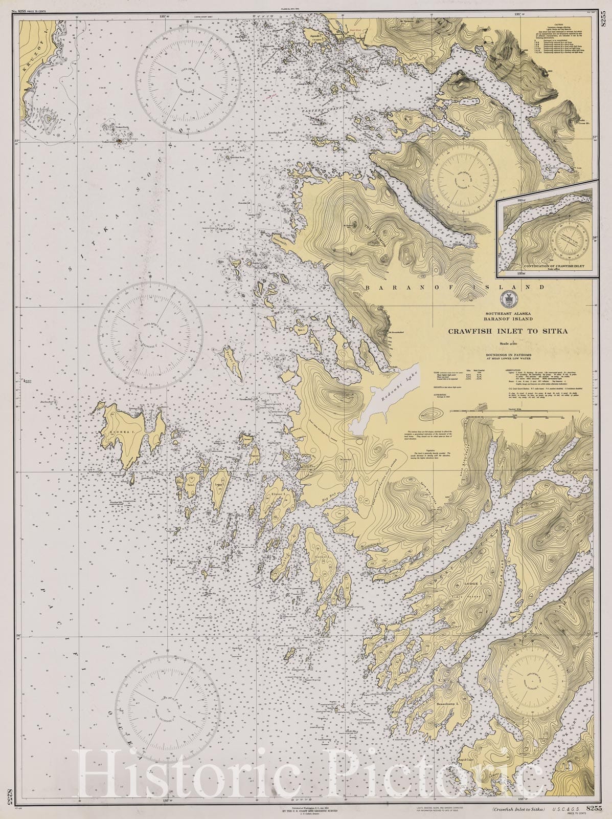 Crawfish Inlet to Sitka Alaska 1940 Nautical Chart | Historic Pictoric