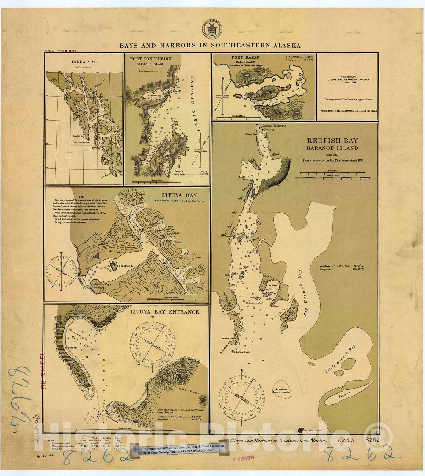 Historic Nautical Map - Bays & Harbors In Se Ak, 1914 NOAA Chart - Ala ...