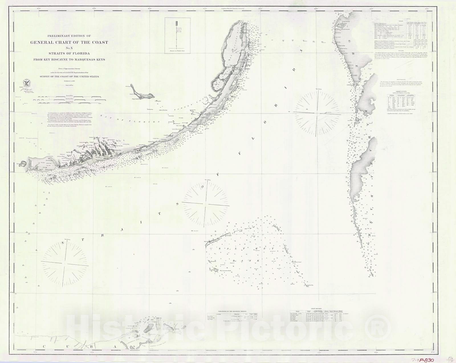 Historic Nautical Map - General Chart Of The Coast Straits Of Florida ...