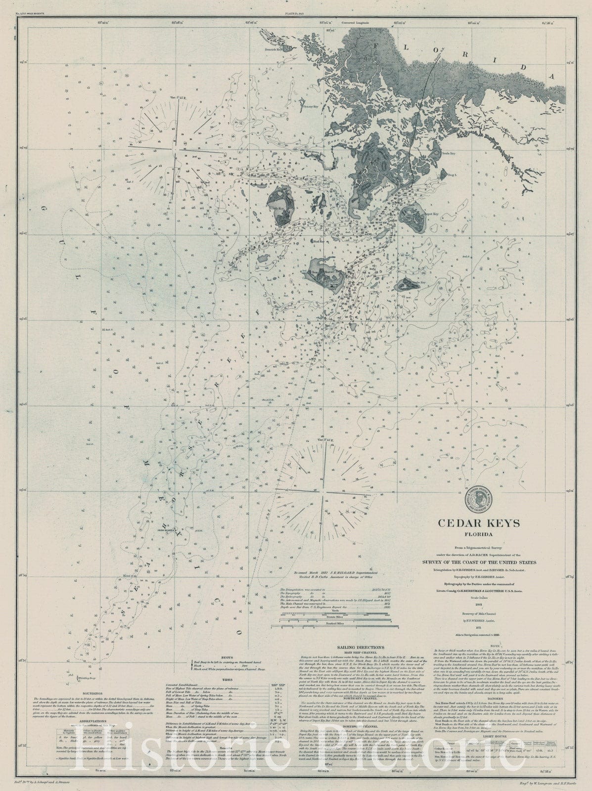 Historic Nautical Map - Cedar Keys, 1861 NOAA Chart - Florida (FL) - V ...