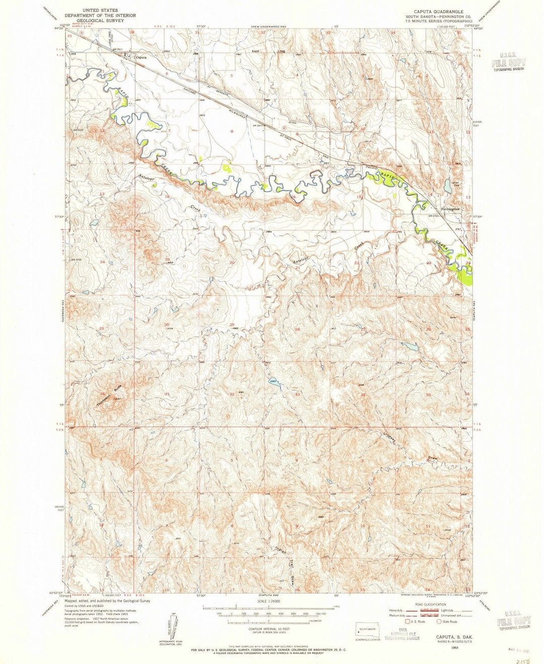 1953 Caputa, SD - South Dakota - USGS Topographic Map – Historic Pictoric