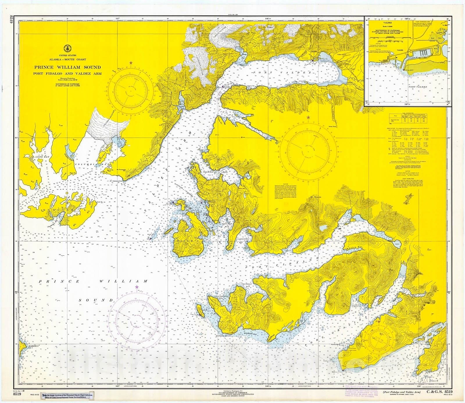 Historic Nautical Map - Port Fidalgo And Valdez Arm, 1968 NOAA Chart ...