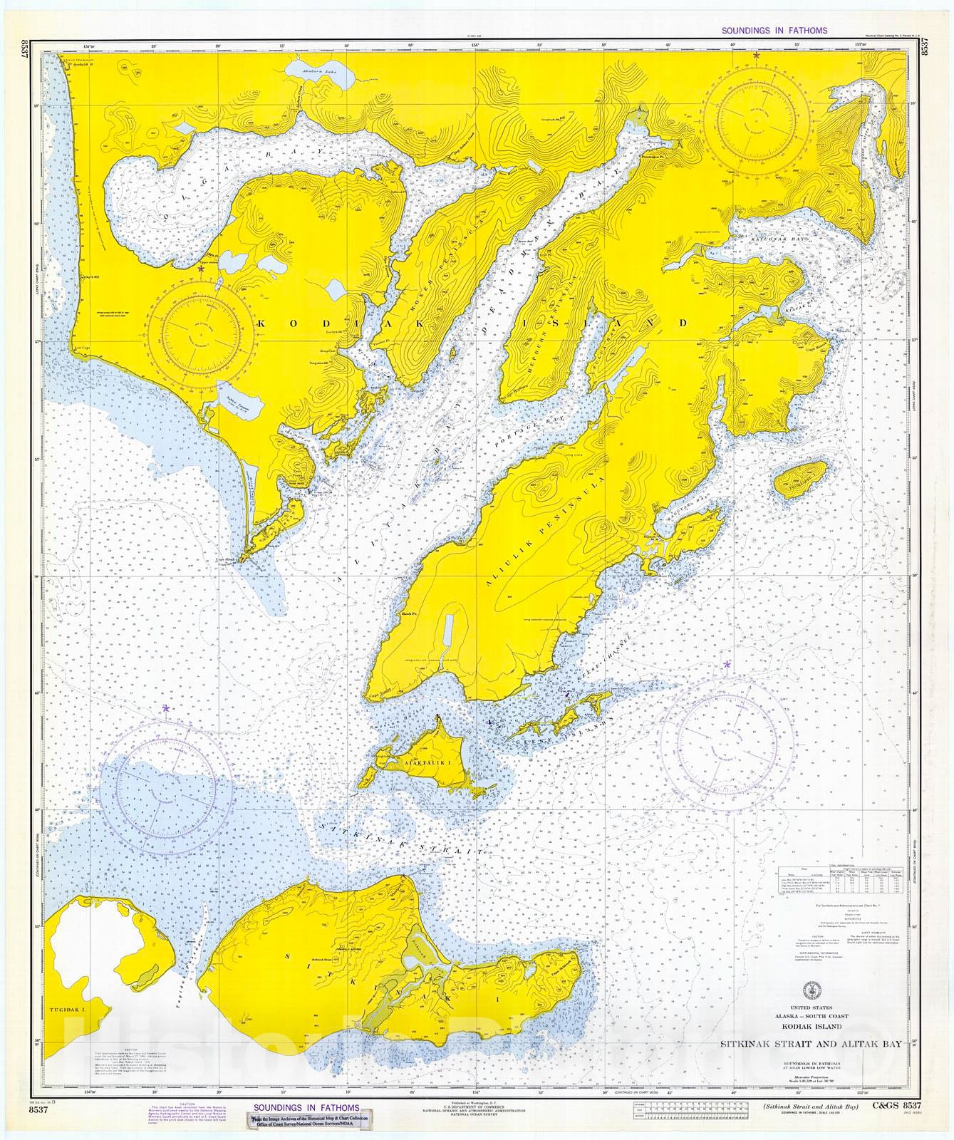Historic Nautical Map - Sitkinak Strait And Alitak Bay, 1973 NOAA Char ...