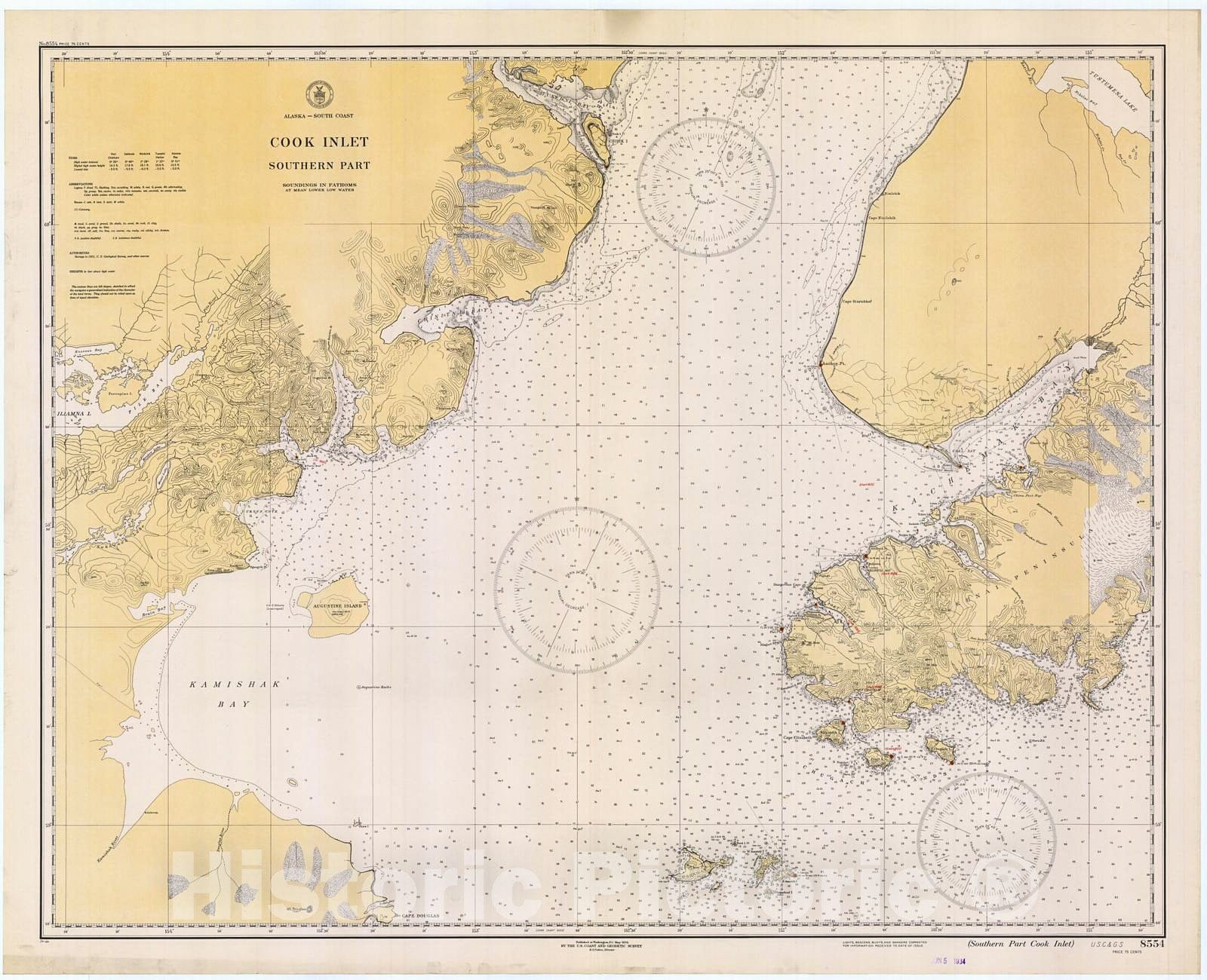 Historic Nautical Map - Cook Inlet : Southern Part, 1934 NOAA Chart ...