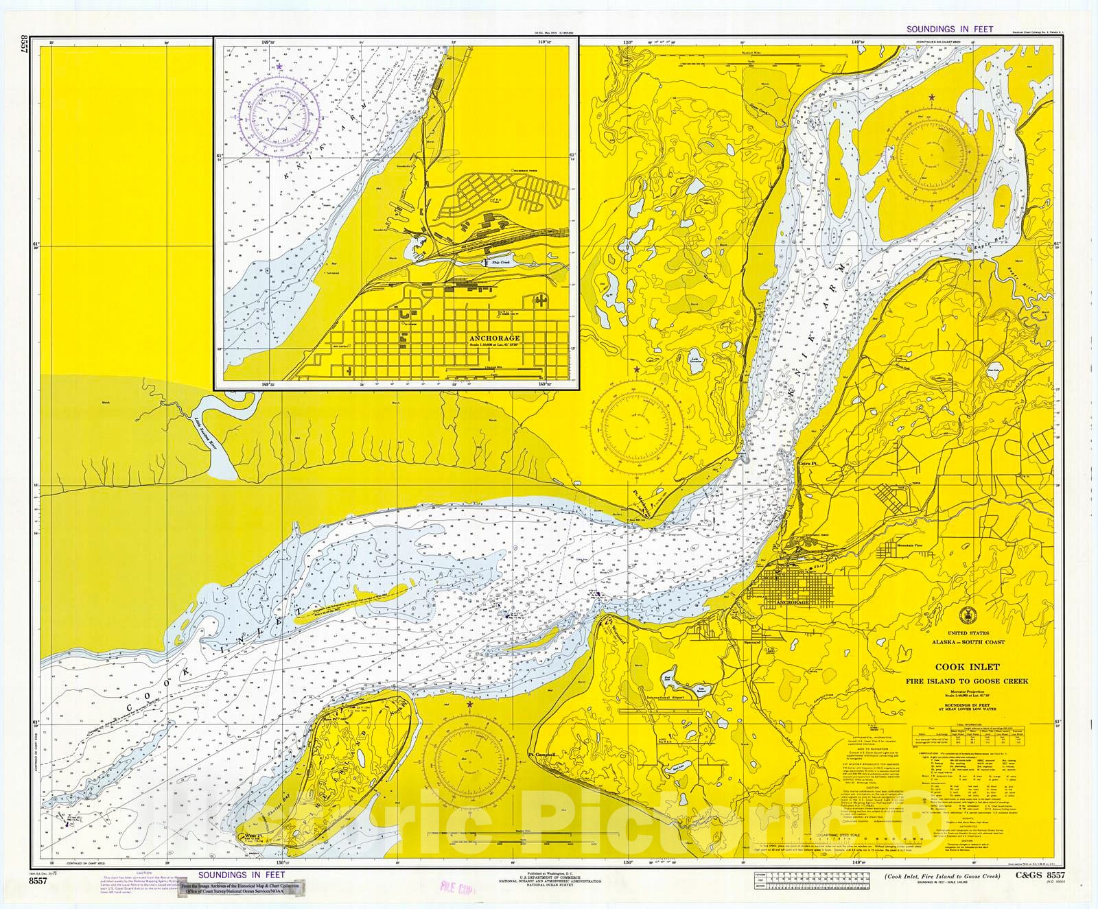 Historic Nautical Map - Cook Inlet, Fire Island To Goose Creek, 1973 N ...
