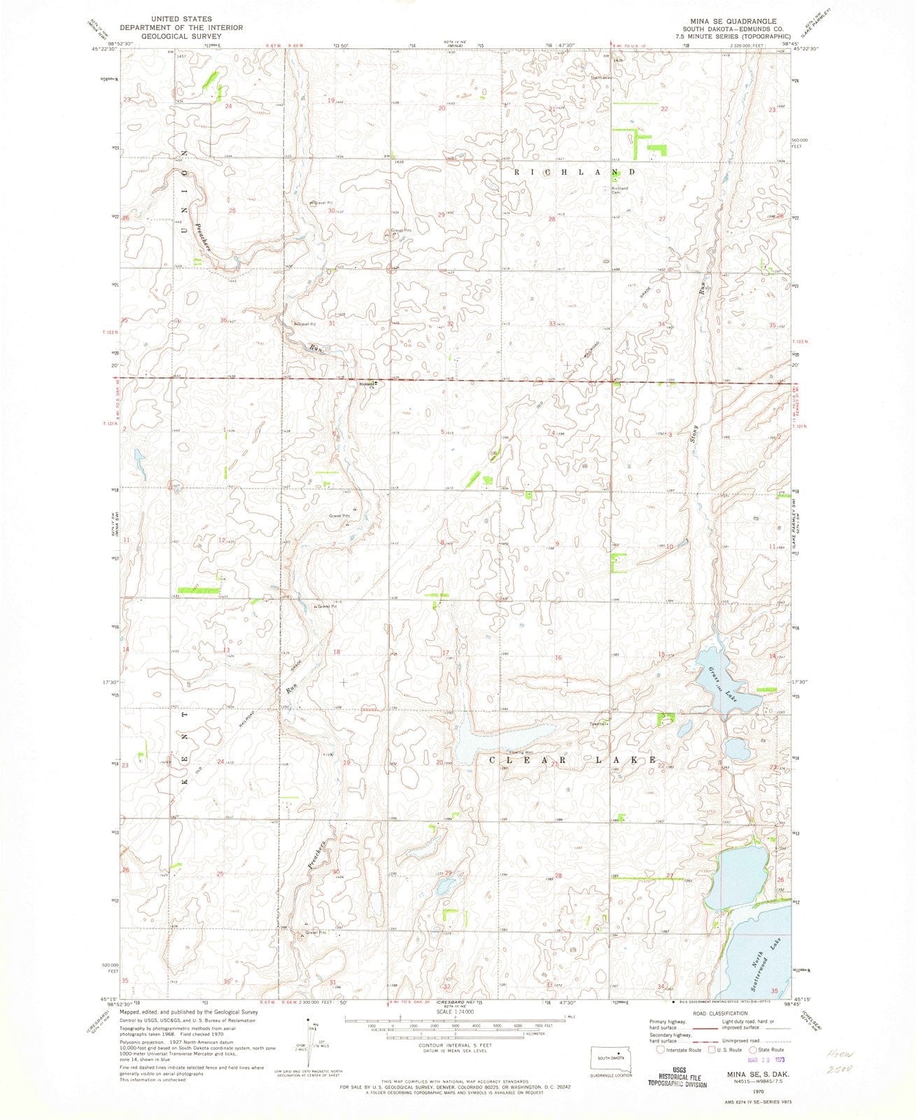 1970 Mina, SD - South Dakota - USGS Topographic Map - Historic Pictoric