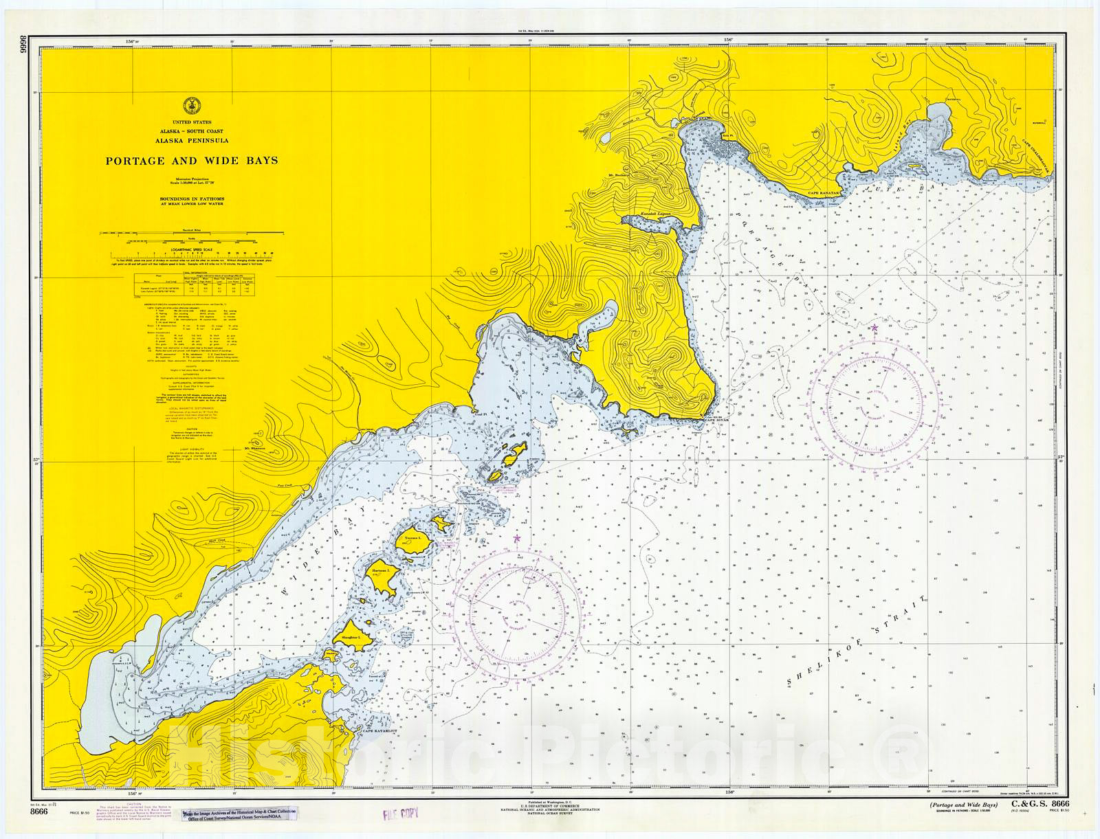 Historic Nautical Map - Portage And Wide Bays, 1971 NOAA Chart - Alask ...